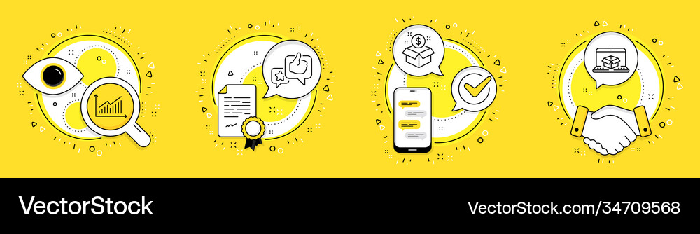 Graph post package and like icons set online Vector Image