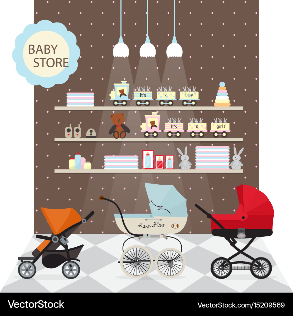 Baby store banner with child pram Royalty Free Vector Image - VectorStock