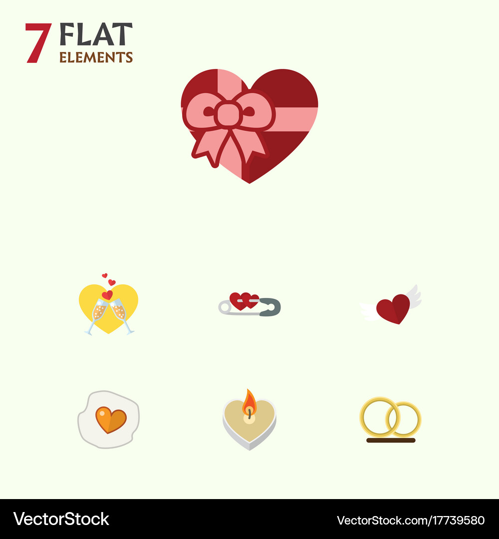 Flat icon heart set present fire wax wings Vector Image