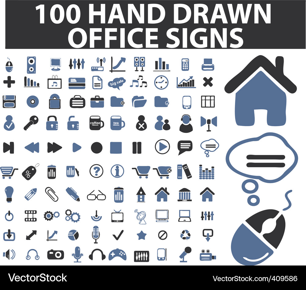 100 simple hand drawn signs Royalty Free Vector Image