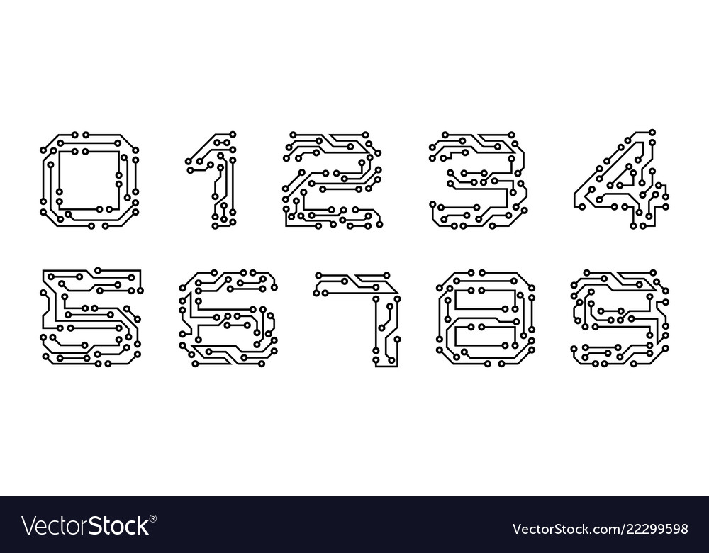 Set numerals made in circuit texture computer Vector Image