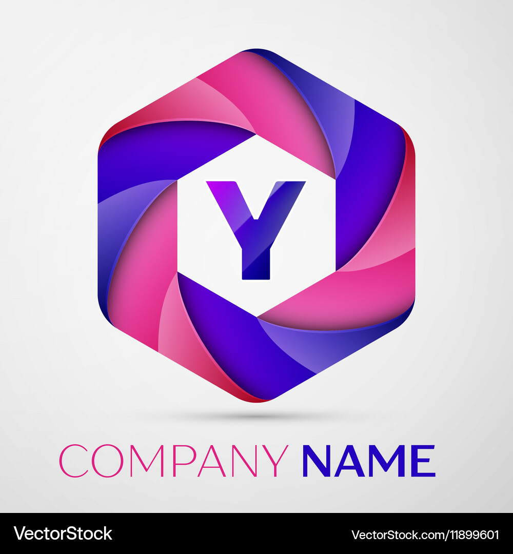 Y letter colorful logo in hexagonal on grey Vector Image