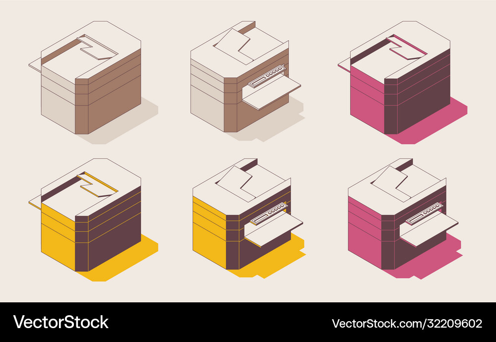 Isometric full color outline printer Royalty Free Vector