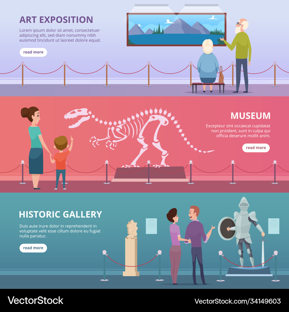 Art gallery people walking in museum looking Vector Image