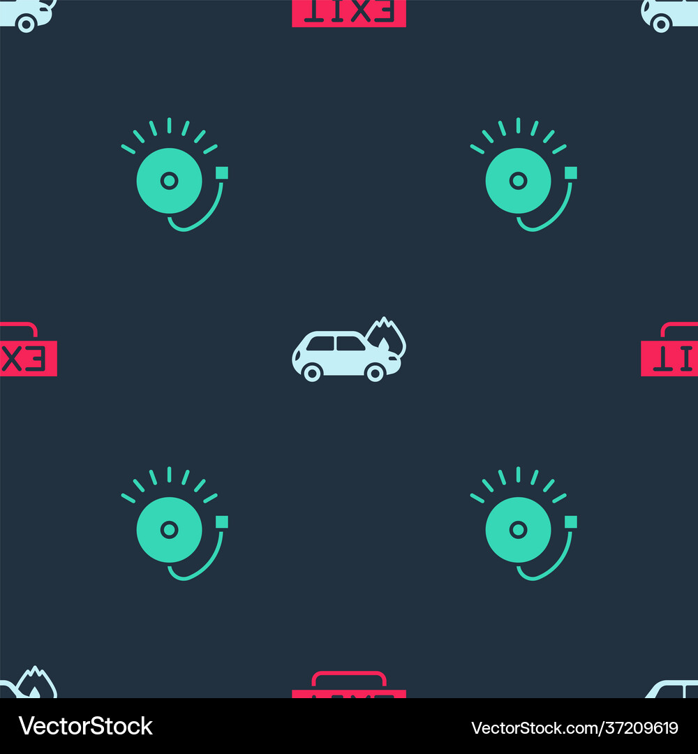 Set fire exit burning car and ringing alarm bell Vector Image