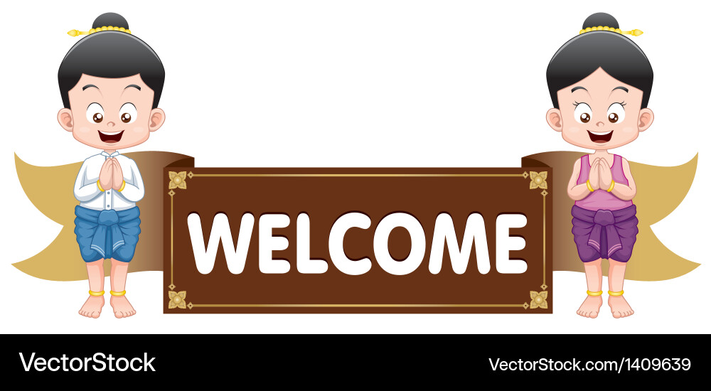 Thai kids with welcome sign Royalty Free Vector Image
