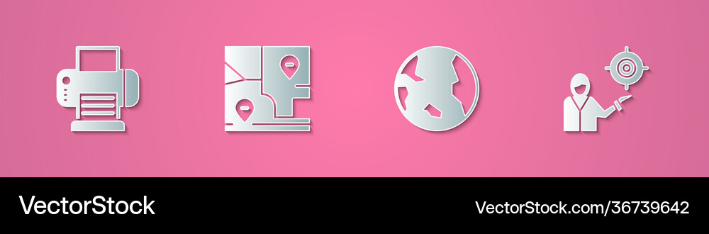 Set paper cut printer folded map with location Vector Image