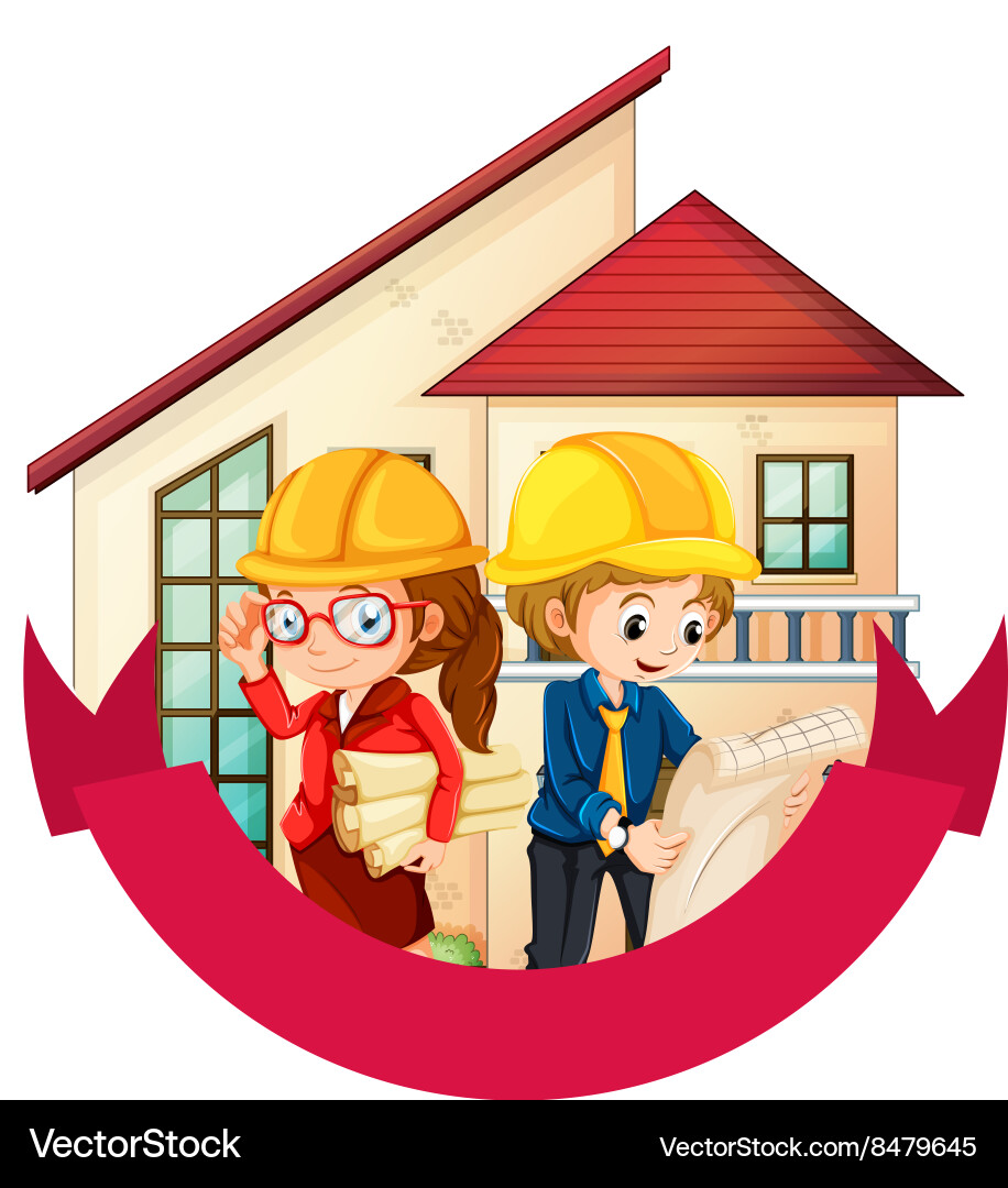 Banner design with two engineers at the house Vector Image