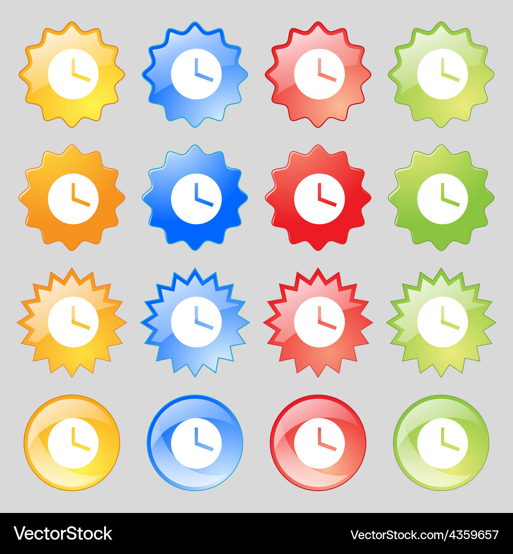 Mechanical clock icon sign big set 16 colorful Vector Image