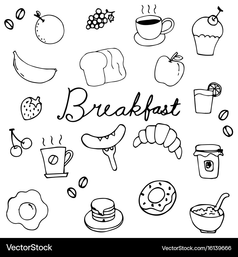 Hand drawing breakfast doodle design Royalty Free Vector Image ...