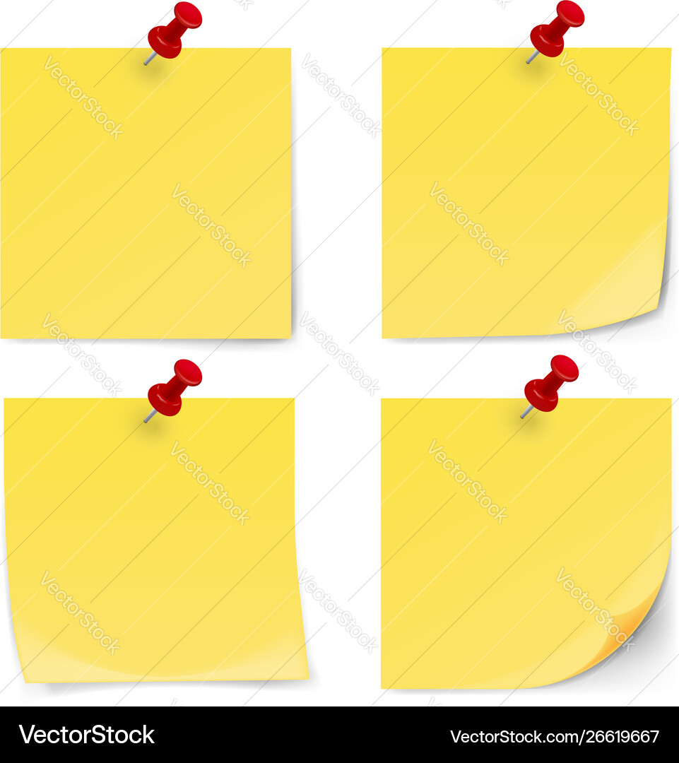 Yellow sticky note with pin clip isolated on Vector Image