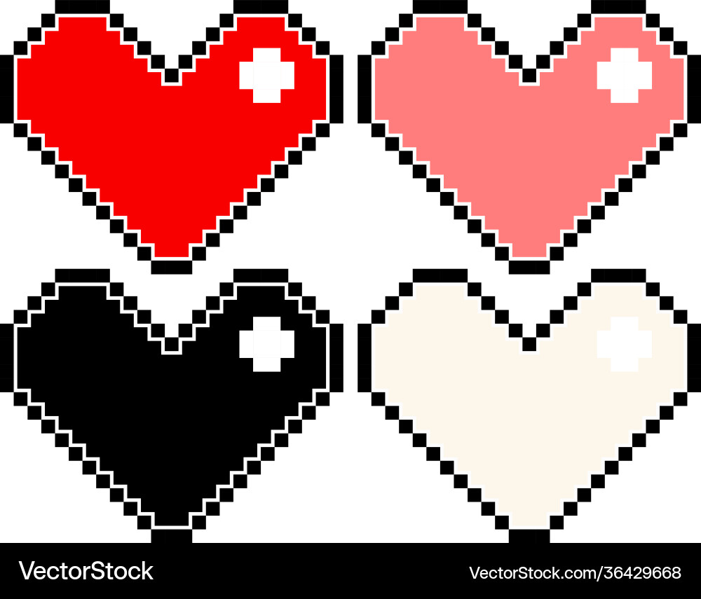 Set different colour pixel hearts Royalty Free Vector Image