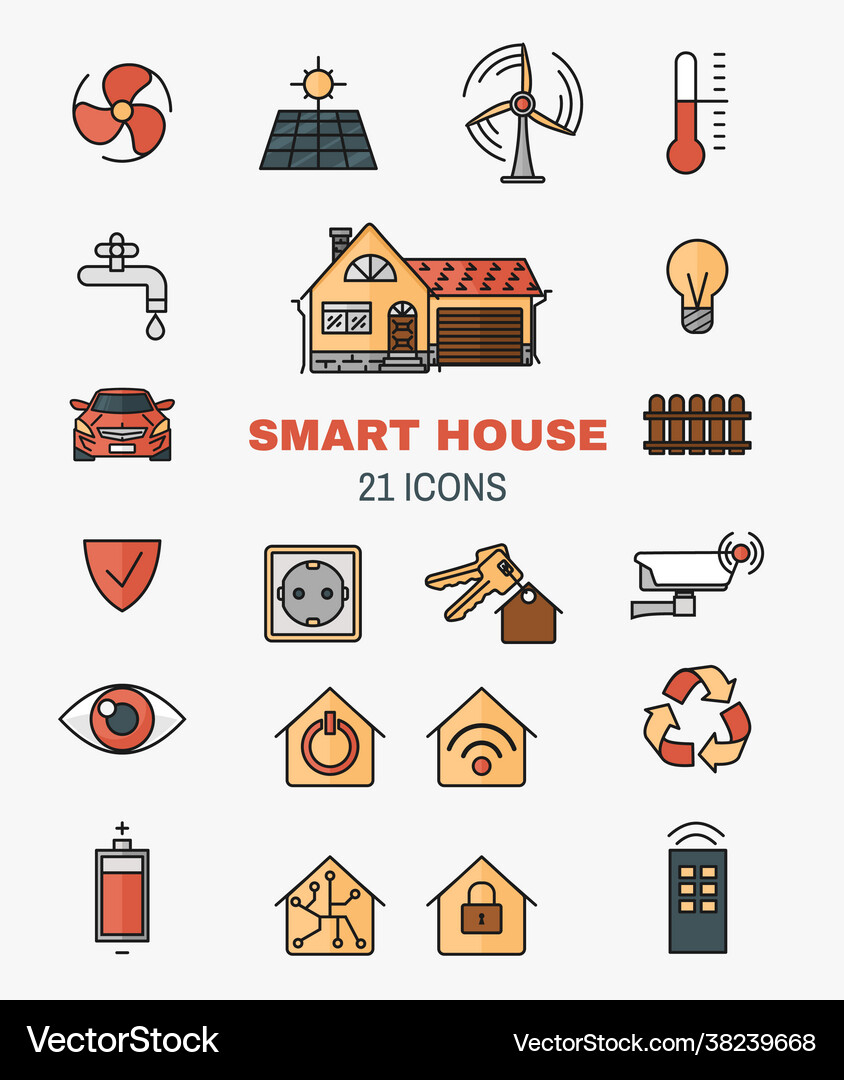 Set line art icons smart home controlling Vector Image