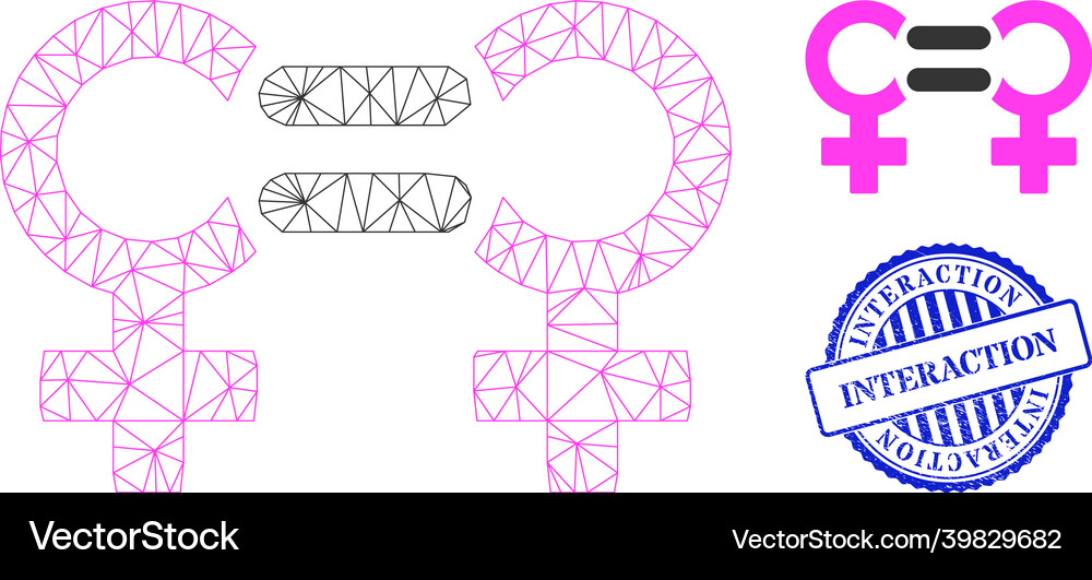 Interaction grunge badge and web mesh lesbian Vector Image
