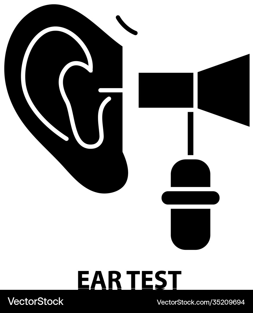 Ear test icon black sign with editable Royalty Free Vector