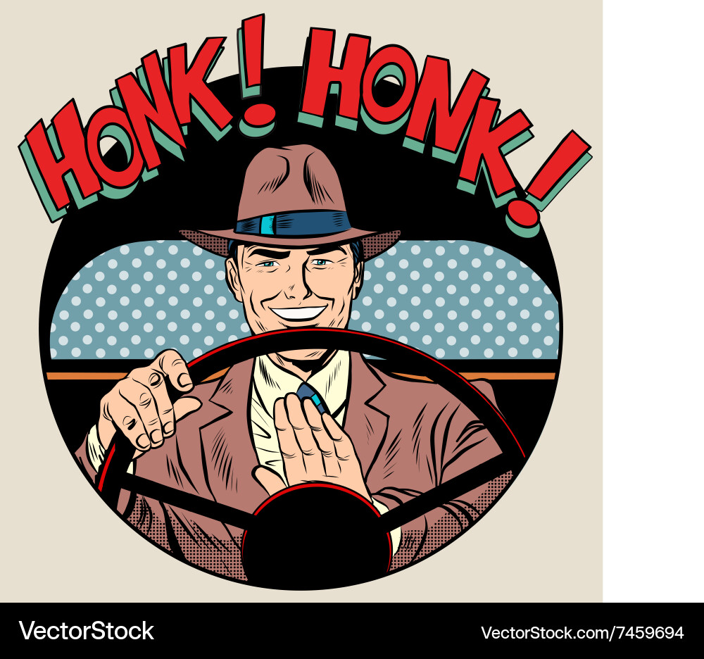 Honk vehicle horn driver man Royalty Free Vector Image
