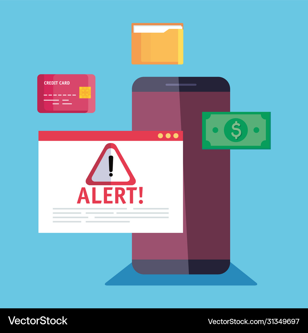 Smartphone with warning notification and icons Vector Image