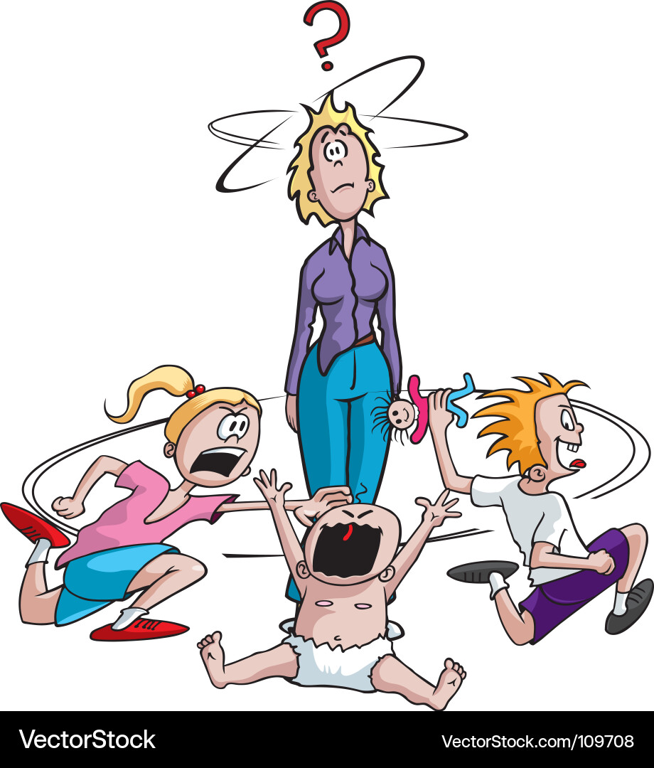 Exhausted mom with children Vector Image by toonerman - Image #109708 ...