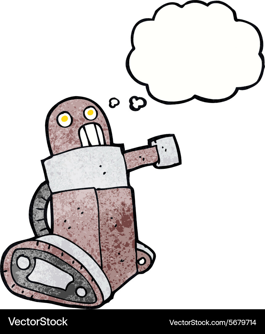 Cartoon tank robot with thought bubble Royalty Free Vector