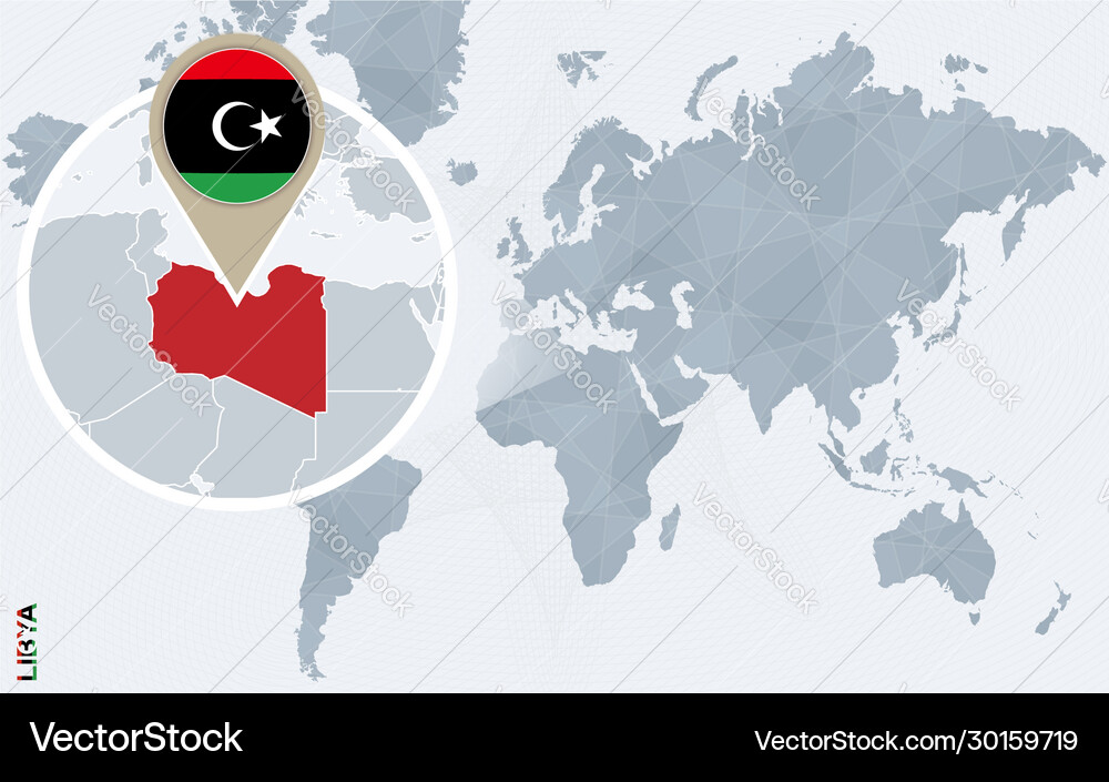 Abstract blue world map with magnified libya Vector Image