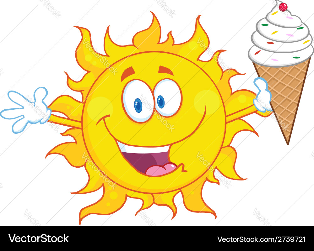 Cartoon sun with icecream Royalty Free Vector Image