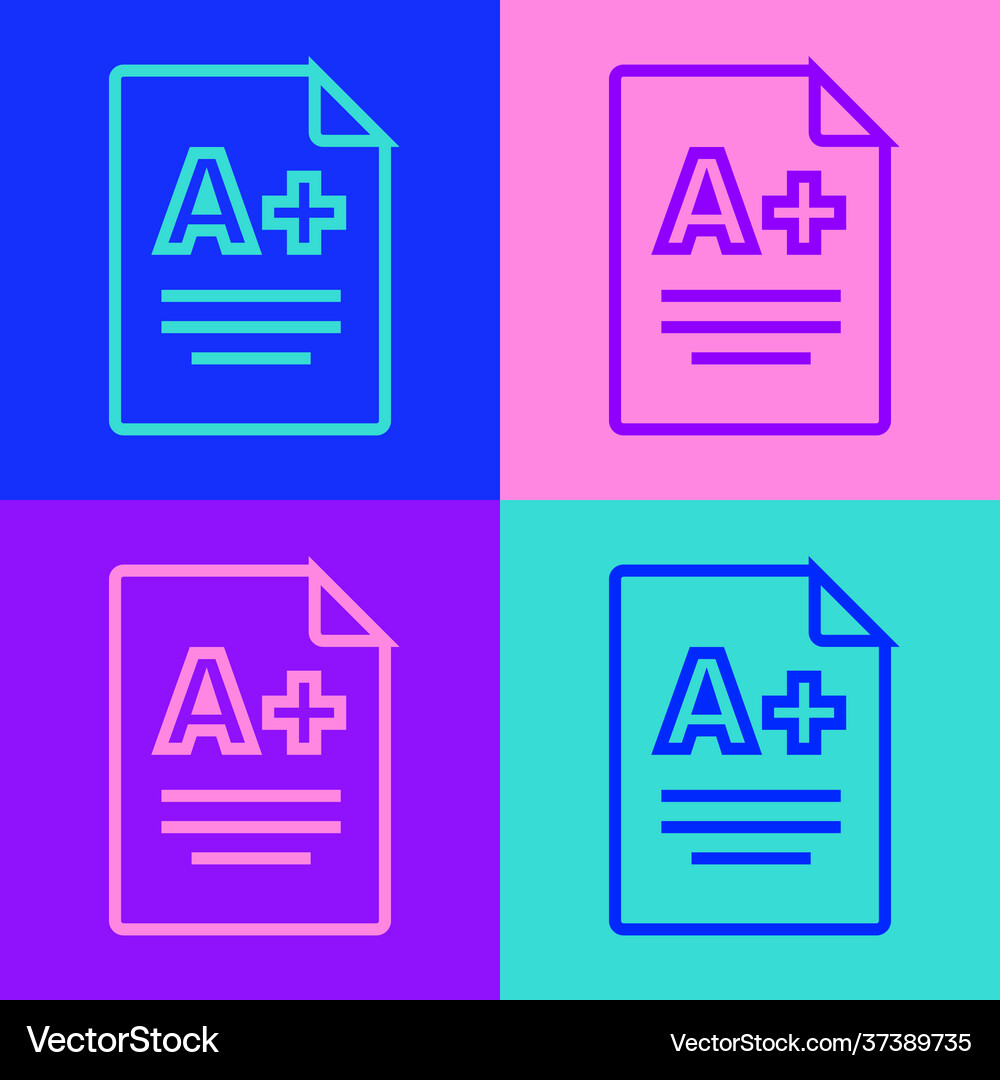 Pop art line exam sheet with a plus grade icon Vector Image