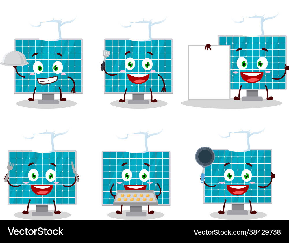 Cartoon solar panel with various chef emoticons Vector Image
