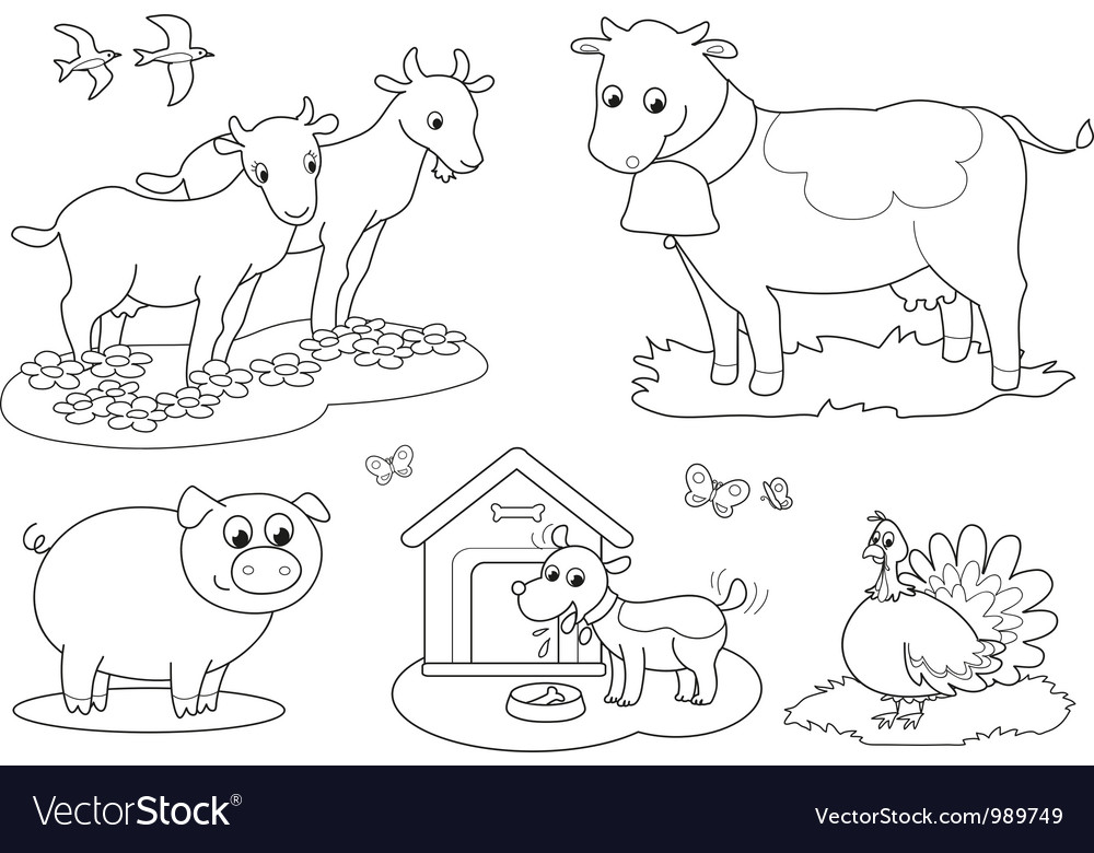 Coloring farm animals 2 Royalty Free Vector Image - VectorStock
