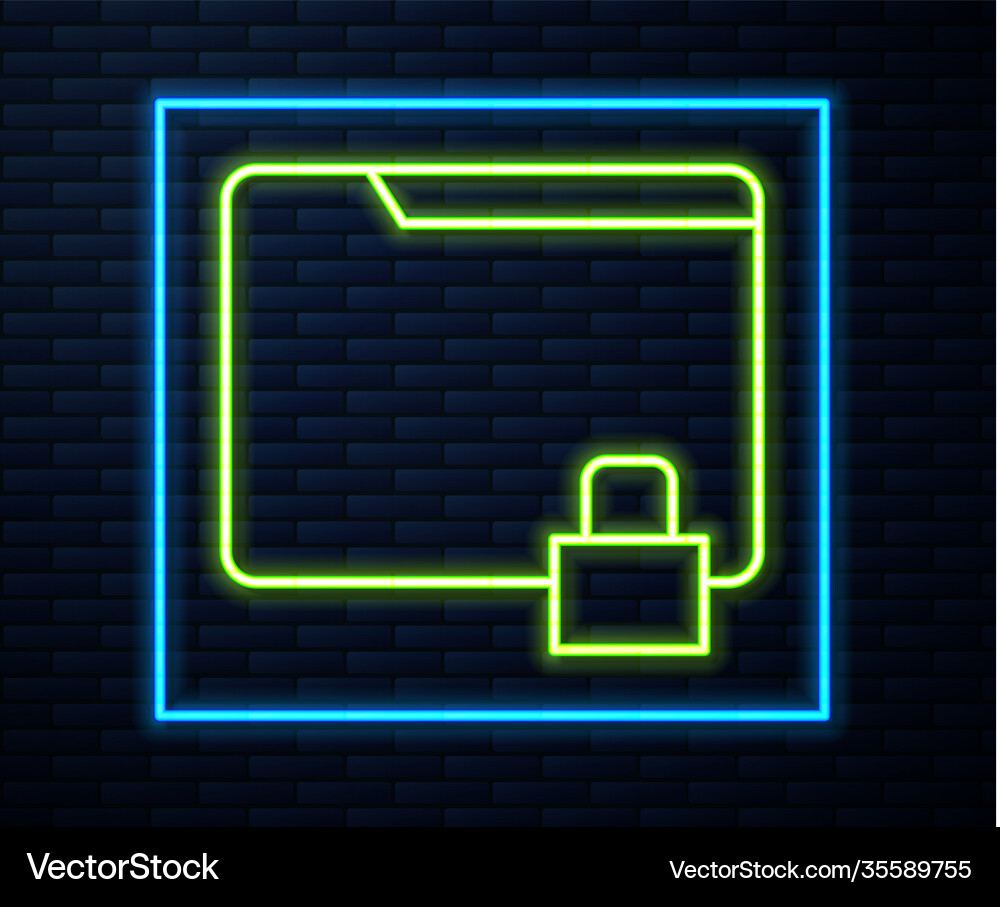 Glowing neon line folder and lock icon isolated Vector Image