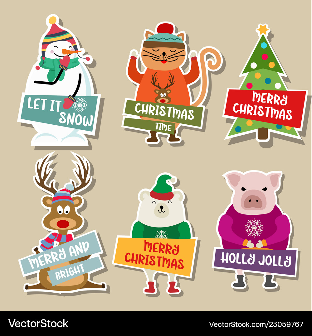 Christmas stickers collection Royalty Free Vector Image