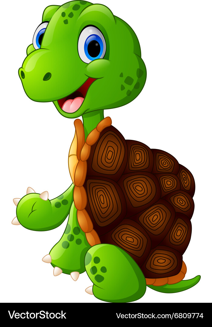 Cute green waving turtle Royalty Free Vector Image