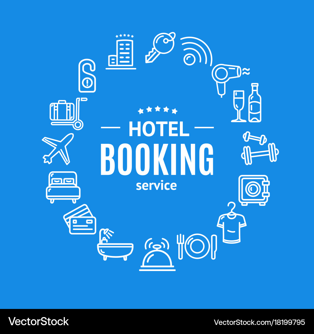 Hotel booking round design template line icon Vector Image