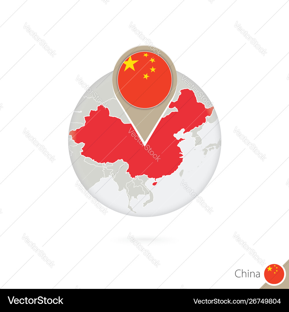 China map and flag in circle map Royalty Free Vector Image