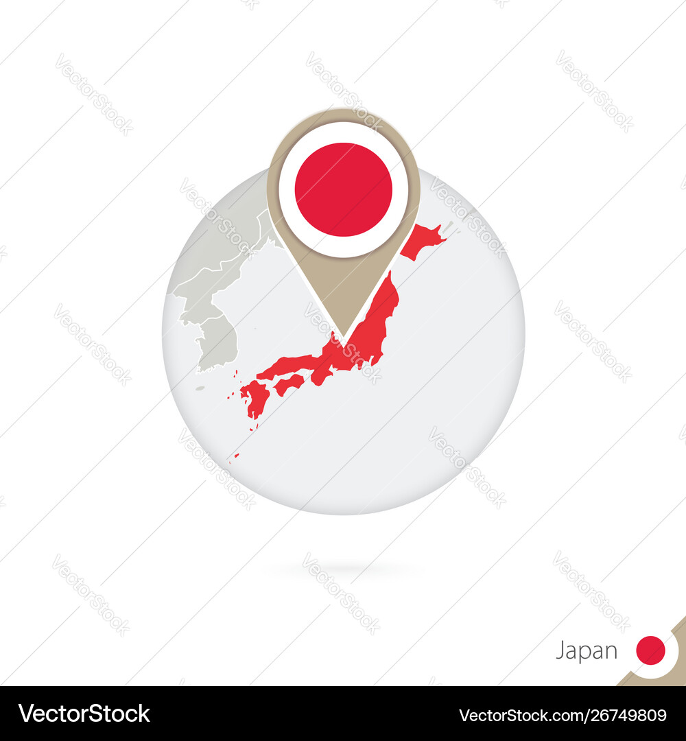Japan map and flag in circle map Royalty Free Vector Image