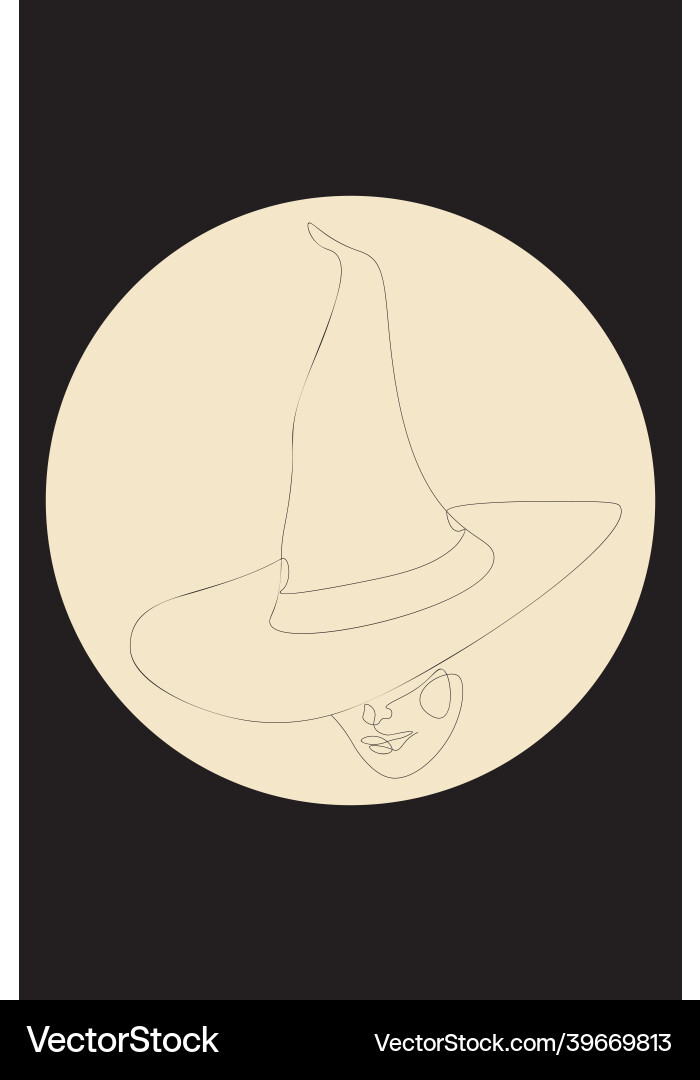 Witch hat and face line art Royalty Free Vector Image