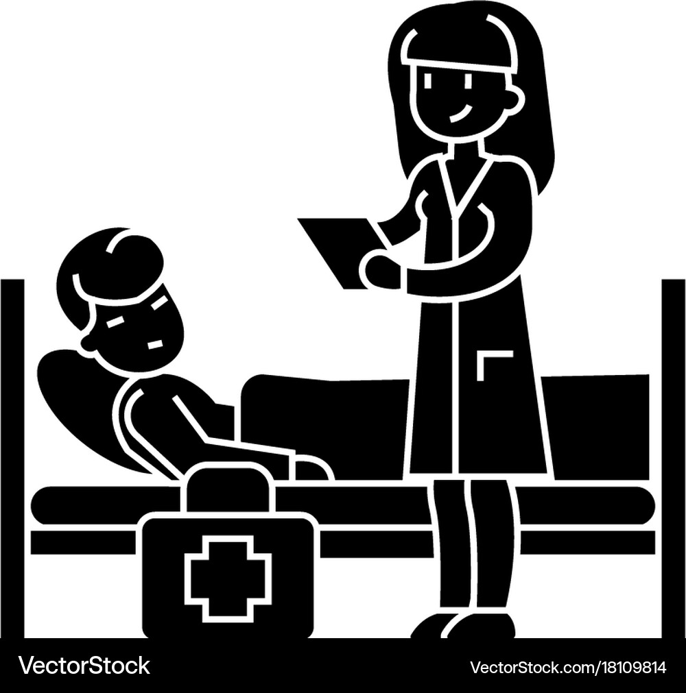 Nurse and patient icon black Royalty Free Vector Image