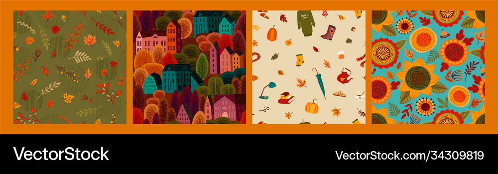 Set autumn seamless patterns design Royalty Free Vector