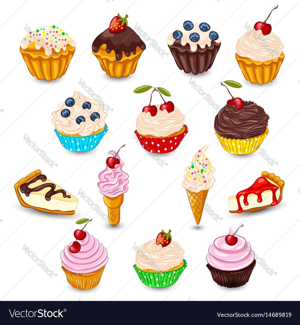 Set desserts Royalty Free Vector Image - VectorStock