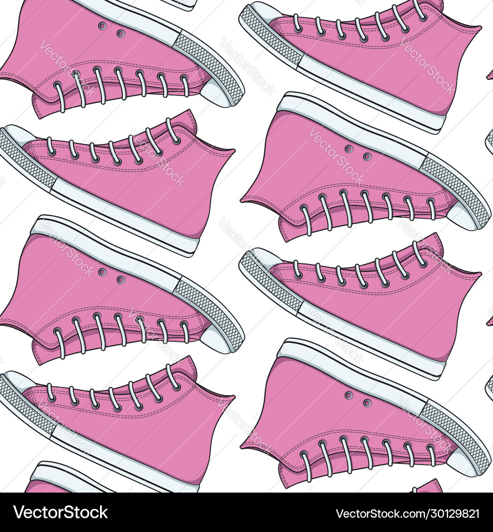 Seamless pattern with pink sneakers gumshoes Vector Image