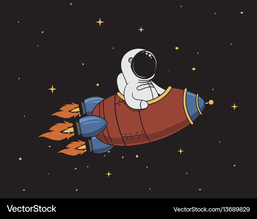 Astronaut flying in outer space on rocket Vector Image