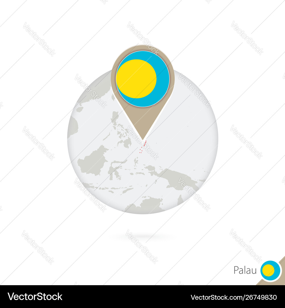 Palau map and flag in circle map Royalty Free Vector Image
