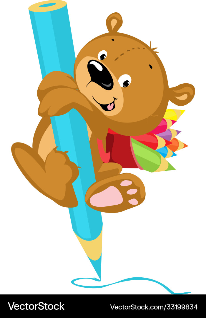 Cute bear drawing with crayon - funny illus Vector Image