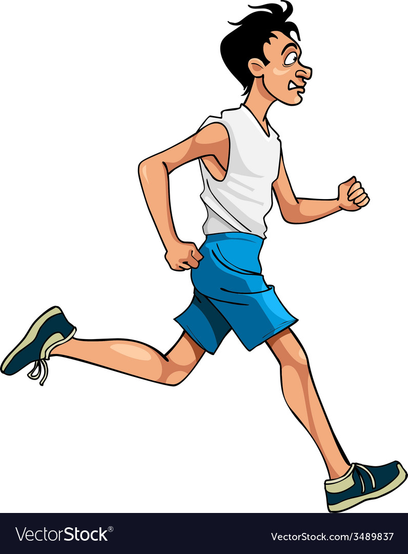 Cartoon man in sportswear running side view Vector Image