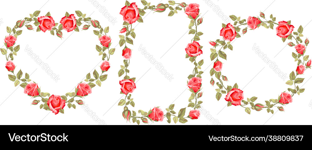 Vintage frames set with red roses Royalty Free Vector Image