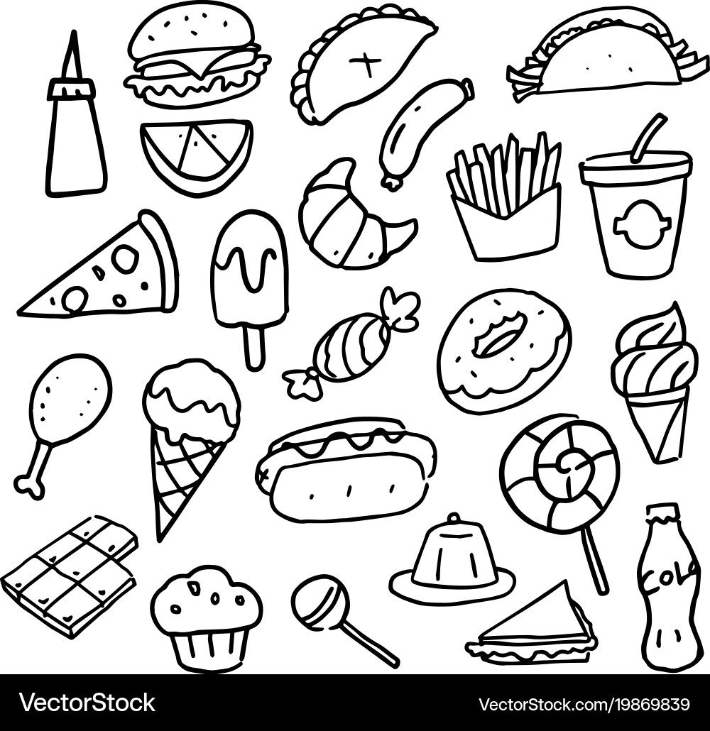 Doodle food set Royalty Free Vector Image - VectorStock