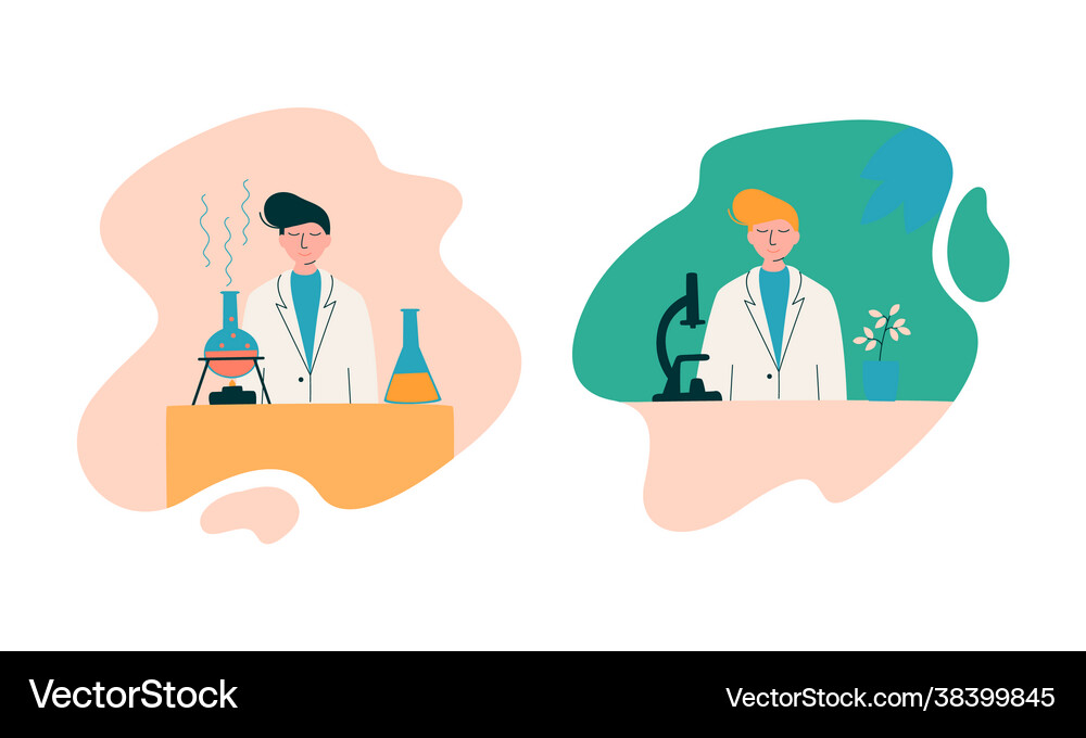 Man scientist in laboratory coat conducting Vector Image