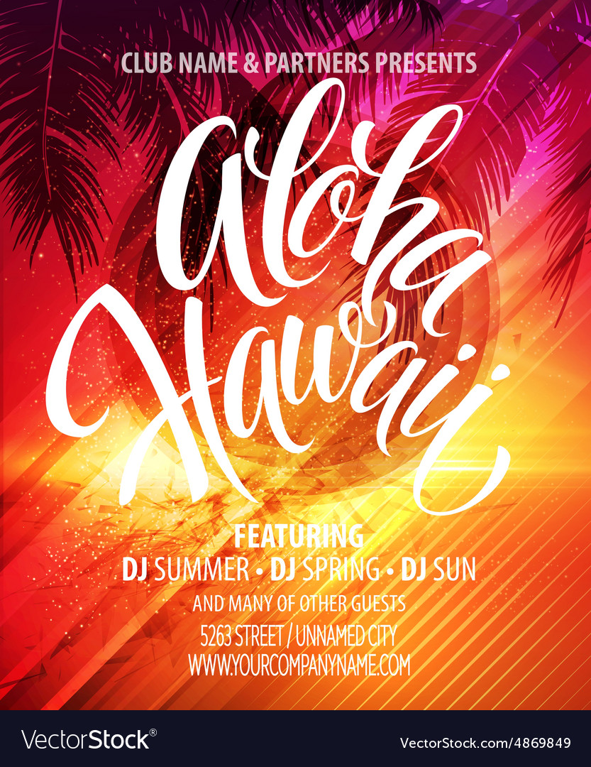 Aloha Hawaii Summer Beach Party Poster Royalty Free Vector