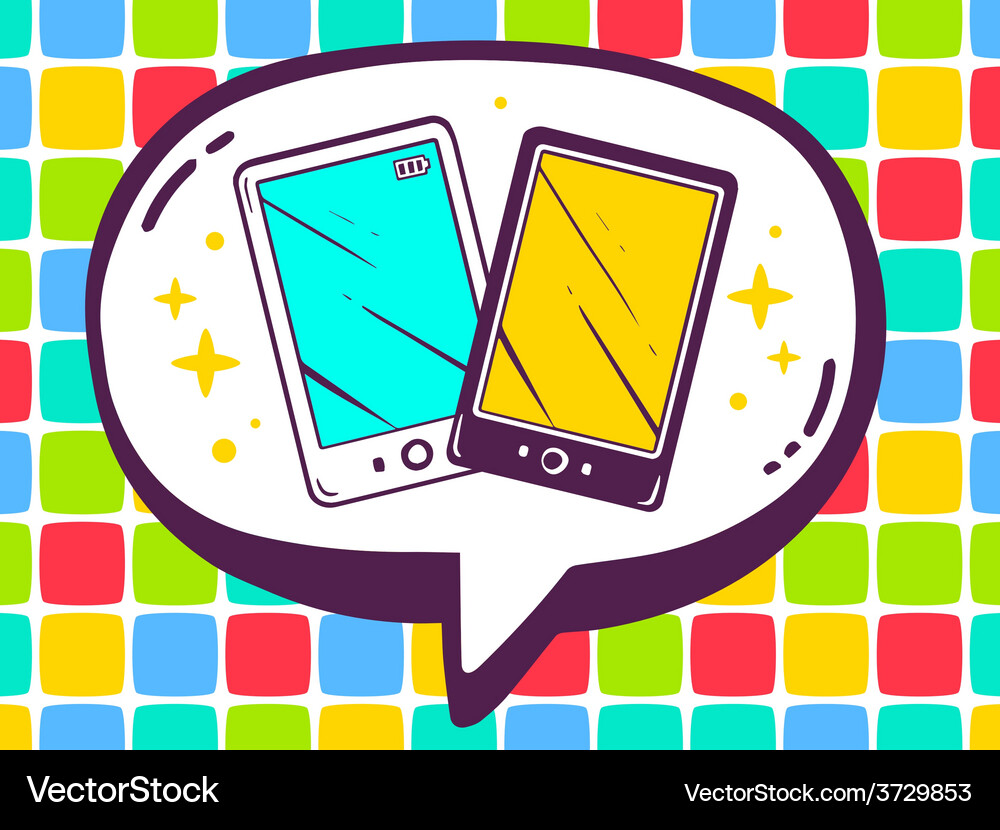 Speech bubble with icon phones on colo Royalty Free Vector