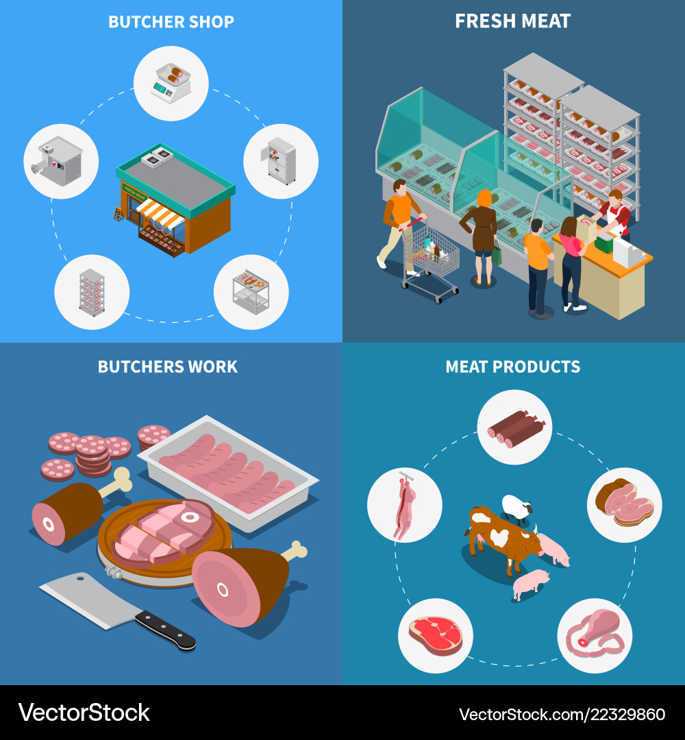 Isometric butchery design concept Royalty Free Vector Image