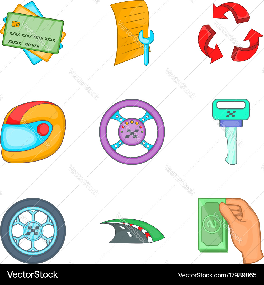 Pit stop icons set cartoon style Royalty Free Vector Image